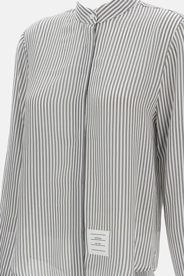 Thom Browne Striped Silk Shirt With Detachable Collar