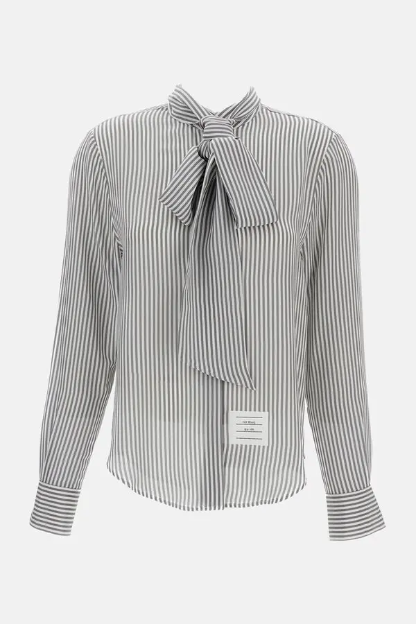 Thom Browne Striped Silk Shirt With Detachable Collar - Grey
