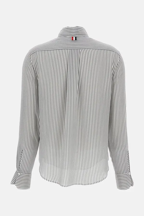 Thom Browne Striped Silk Shirt With Detachable Collar - Grey