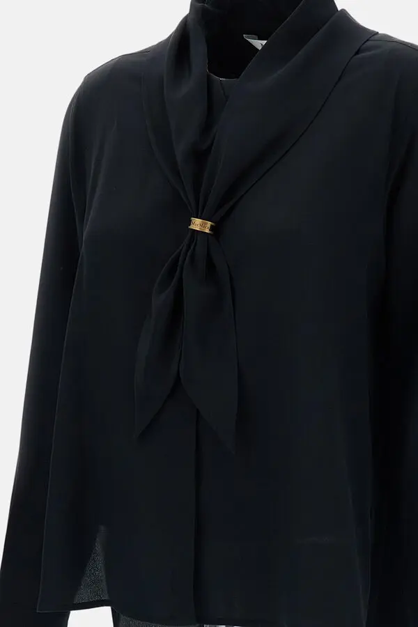 Max Mara Silk Shirt With Integrated Scarf - Black