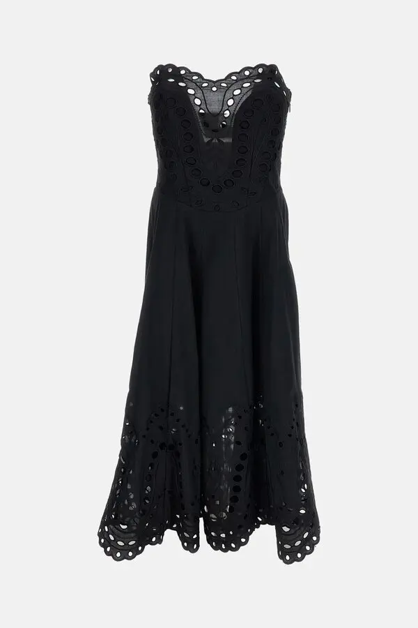 Charo Ruiz Ibiza Marlin Cotton Blend Sweetheart Neckline Lace Panel Maxi Dress - Black