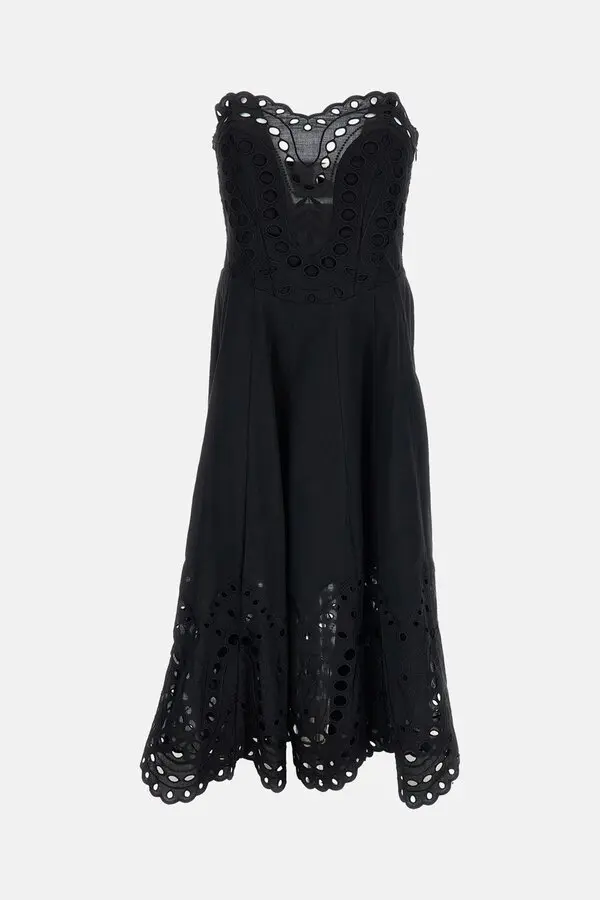 Charo Ruiz Ibiza Marlin Cotton Blend Sweetheart Neckline Lace Panel Maxi Dress - Black