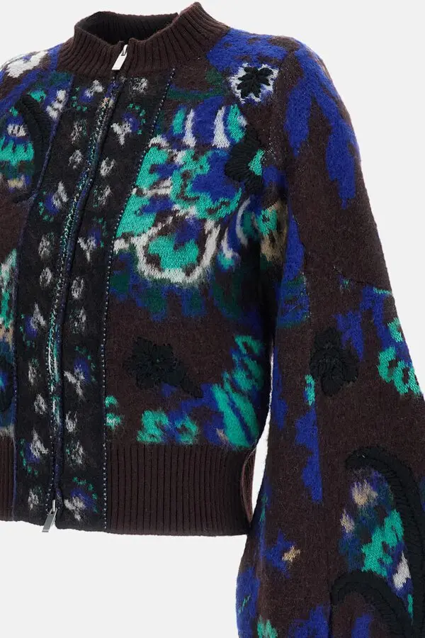 Sacai Floral Jacquard Knit Cropped Jacket