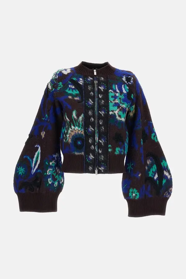 Sacai Floral Jacquard Knit Cropped Jacket - Multicolore