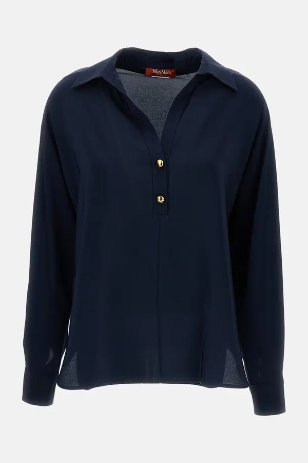 Max Mara Silk Crepe De Chine Polo Shirt - Blue