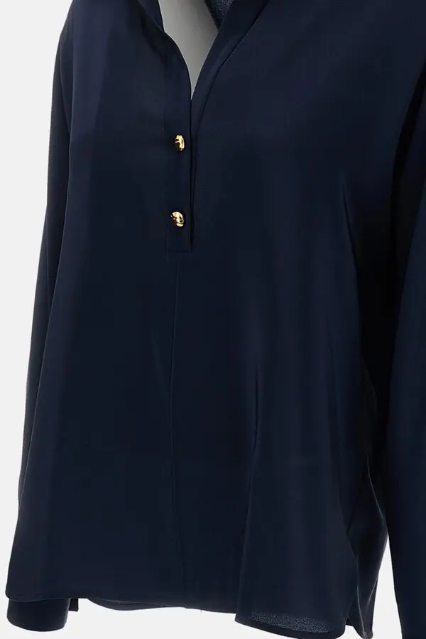 Max Mara Silk Crepe De Chine Polo Shirt - Blue