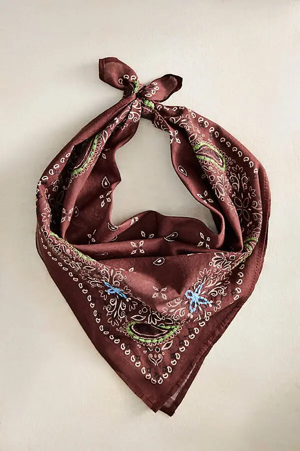 TERRAIN Embroidered Paisley Cotton Bandana - Brown