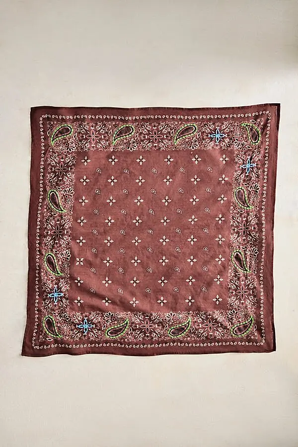 TERRAIN Embroidered Paisley Cotton Bandana - Brown