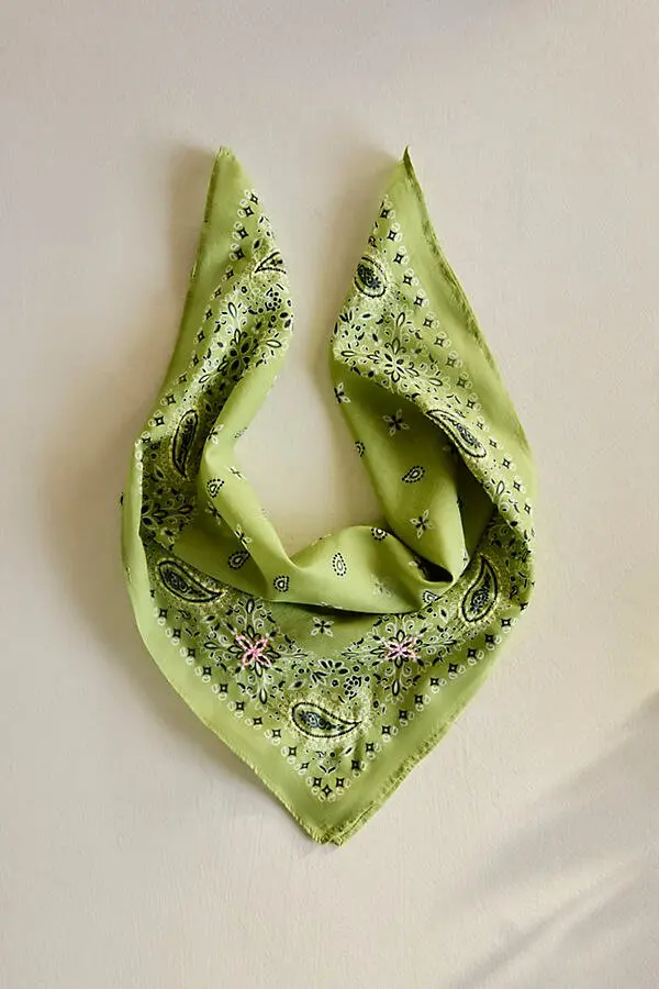 TERRAIN Embroidered Paisley Cotton Bandana - Green