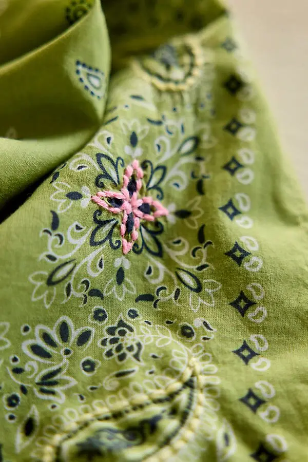 TERRAIN Embroidered Paisley Cotton Bandana - Green