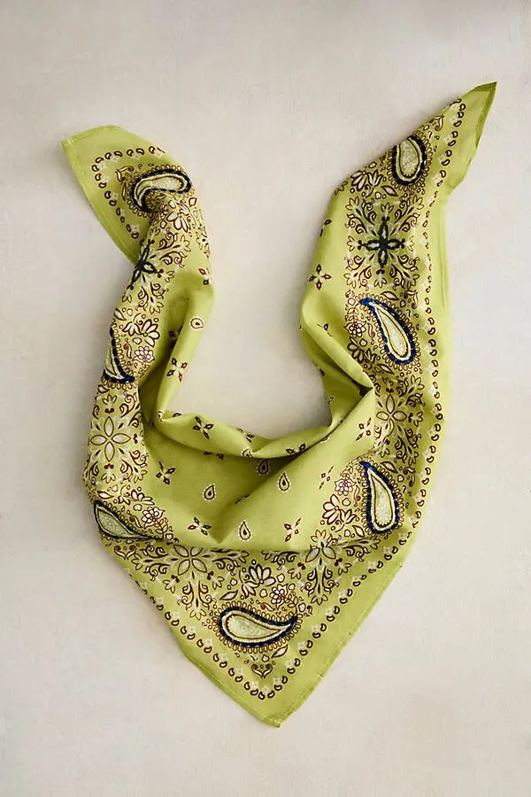 TERRAIN Embroidered Paisley Cotton Bandana - Lemon
