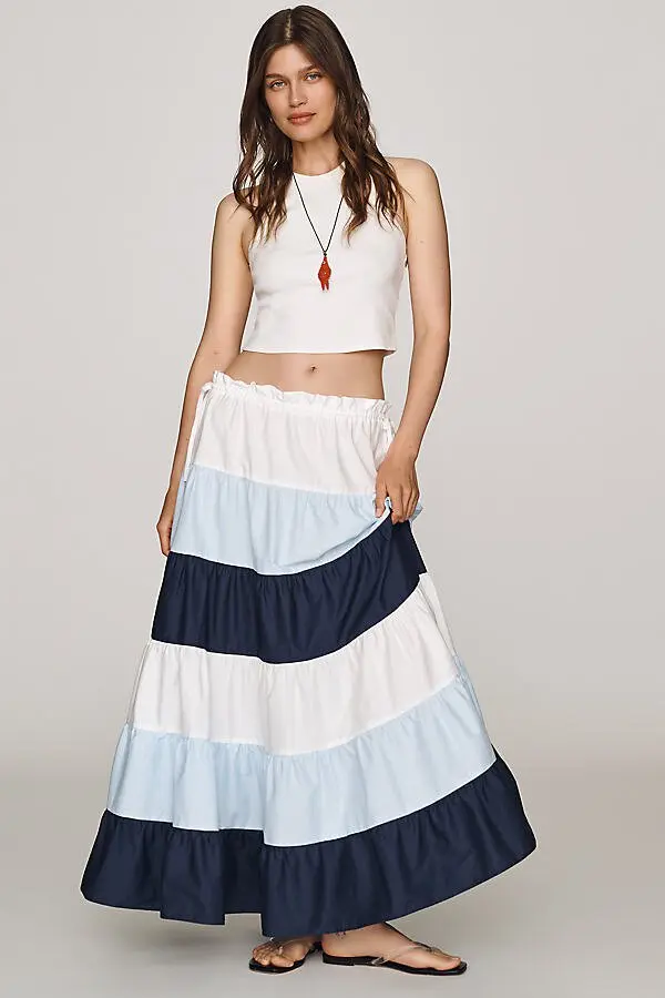 HUTCH Cotton Colorblock Maxi Skirt - Blue
