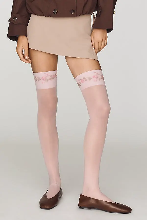 For Love & Lemons Vine Thigh-high Socks - Pink