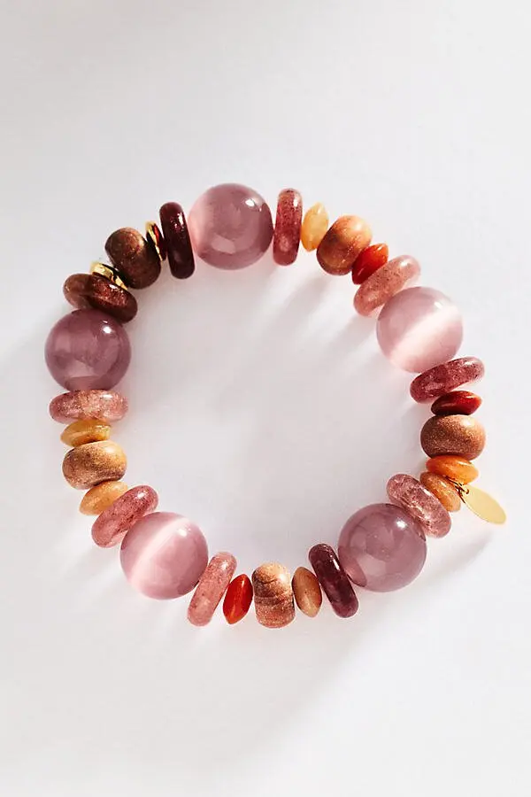 Anthropologie Tonal Beaded Stretch Bracelet - Red