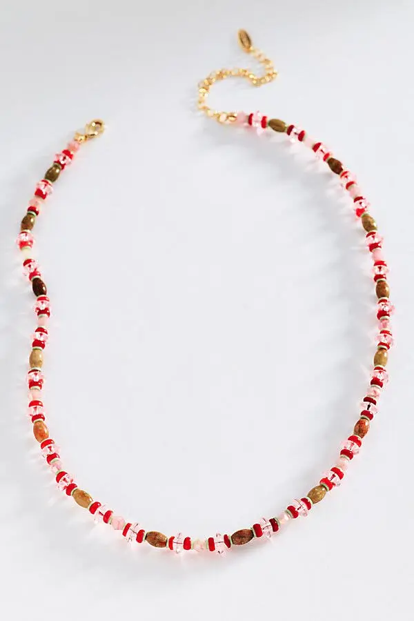 Anthropologie Beaded Cirque Necklace - Pink Pattern
