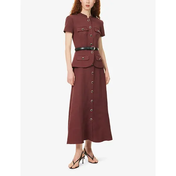 SELF-PORTRAIT Peplum Woven Midi Dress