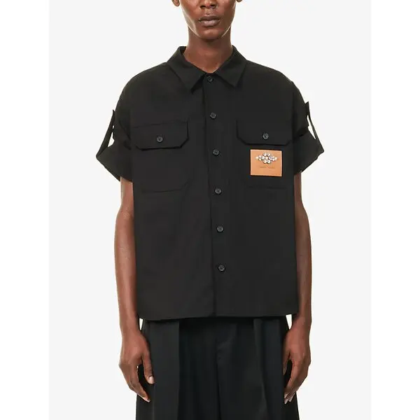 Simone Rocha Military Jewel Leather-patch Cotton Shirt