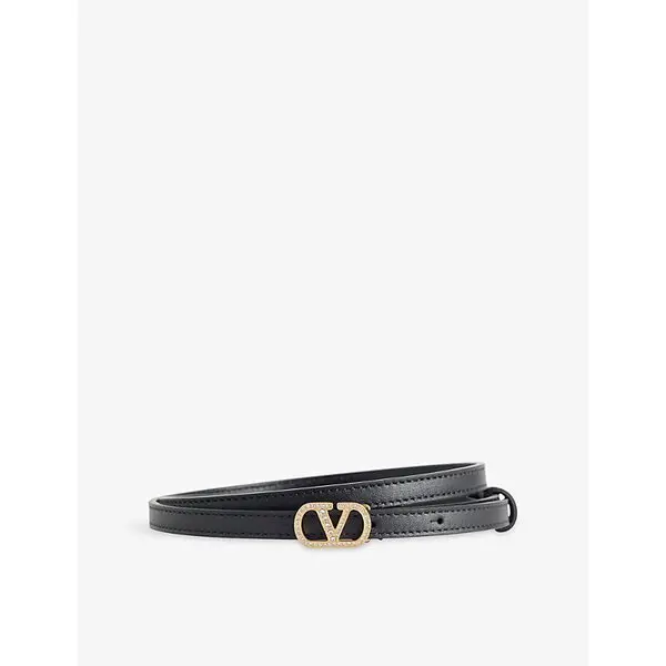 Valentino Garavani Vlogo Rhinestone Buckle Leather Belt - Nero/crystal