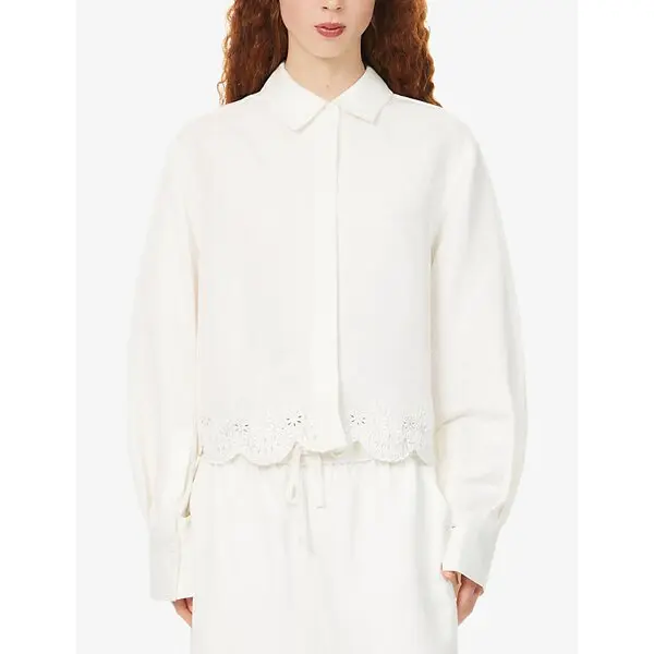 Simkhai Ames Linen-blend Shirt With Scallop Broderie Trim