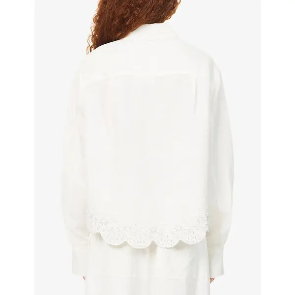 Simkhai Ames Linen-blend Shirt With Scallop Broderie Trim