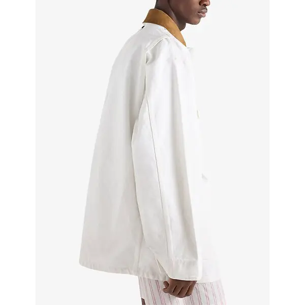 Prada Leather-collar Boxy-fit Cotton-canvas Jacket