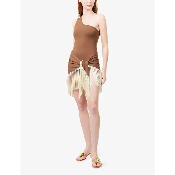 TALLER MARMO Asymmetric Swimsuit With Fringe Sarong