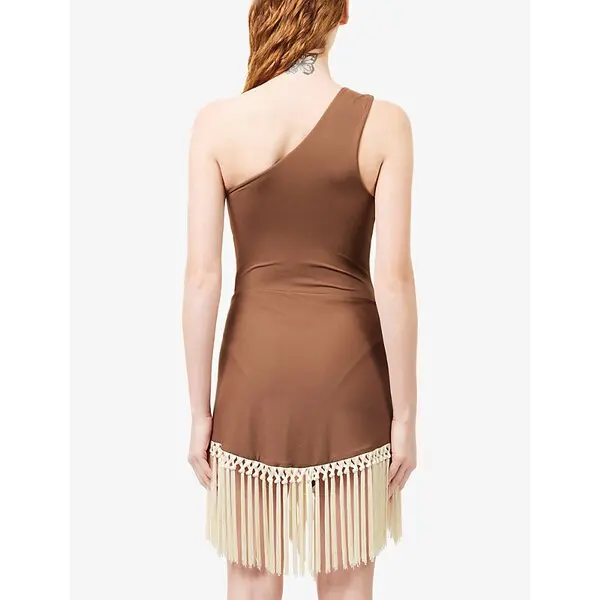 TALLER MARMO Asymmetric Swimsuit With Fringe Sarong