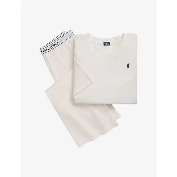 Polo Ralph Lauren Logo-embroidered Waffle-knit Cotton-blend Pyjama Set - Ecru
