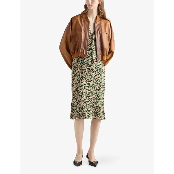 Prada Cropped Leather Bomber Jacket - Brown