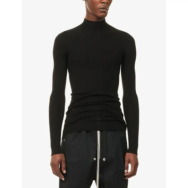 Rick Owens Turtle-neck Ribbed Knit-wool Top