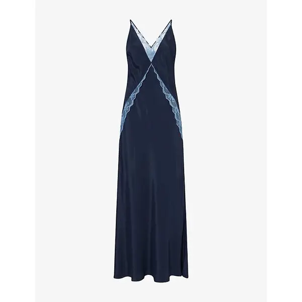 SIR. Elsie Lace-trim Silk-blend Gown - Navy