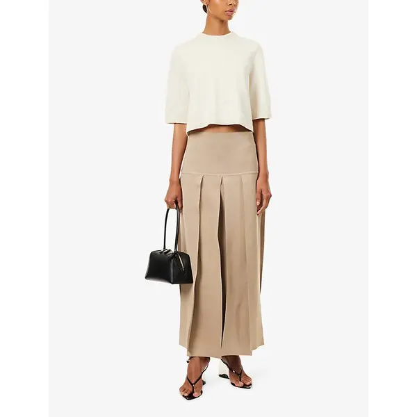 Alaïa Pleated Silk-blend Midi Skirt