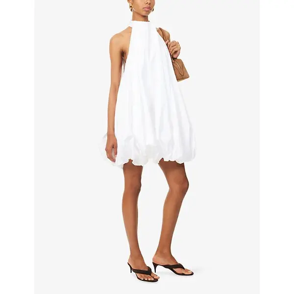 Alaïa Balloon High-neck Cotton Mini Dress - Blanc