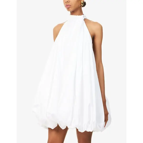 Alaïa Balloon High-neck Cotton Mini Dress - Blanc