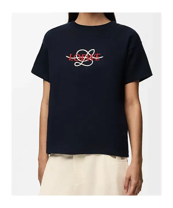 Loewe Logo Embroidered T-shirt - Black