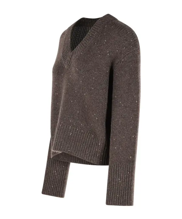 LISA YANG V-neck Ribbed Jumper - Brown