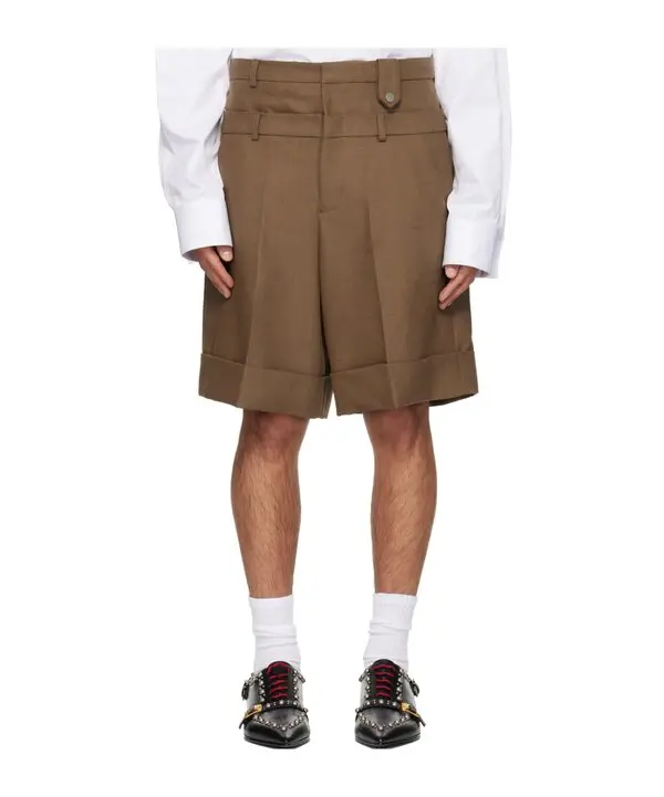 EGONLAB Double Waist Wool Belt Loop Shorts - Brown