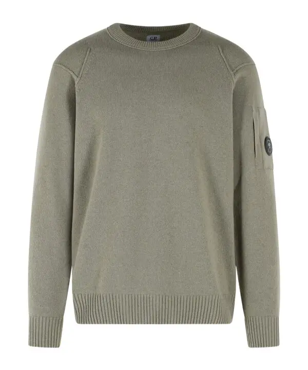 C.P. COMPANY Long Sleeve Sweater With Zip Pocket And Lens Appliqu - Gray