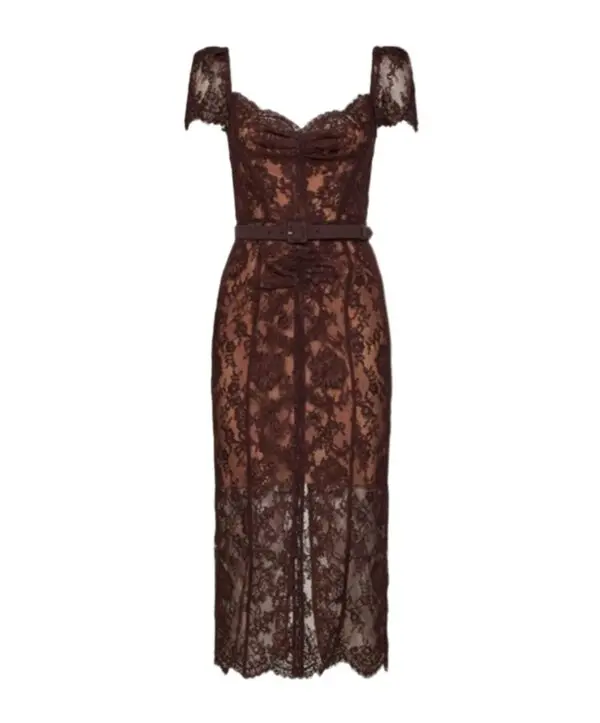 SELF-PORTRAIT Lace Belt Midi Dress