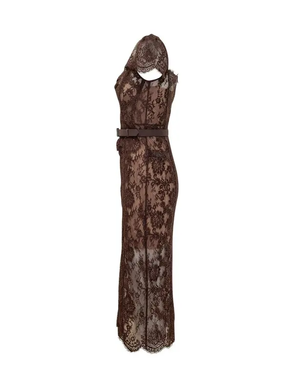 SELF-PORTRAIT Floral Lace Belted Midi Dress - No