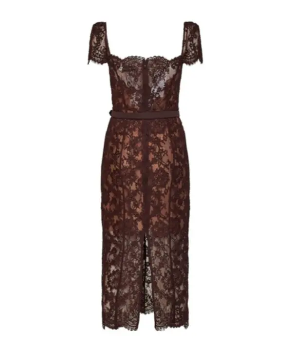 SELF-PORTRAIT Floral Lace Belted Midi Dress - No