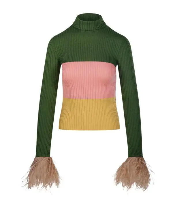 La DoubleJ Embroidered-logo Feather-cuffs Sweater - Multicolor