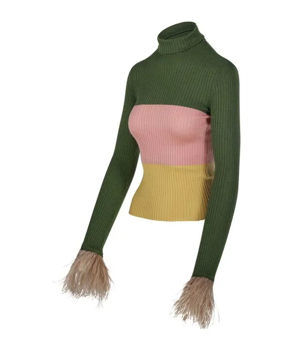 La DoubleJ Embroidered-logo Feather-cuffs Sweater