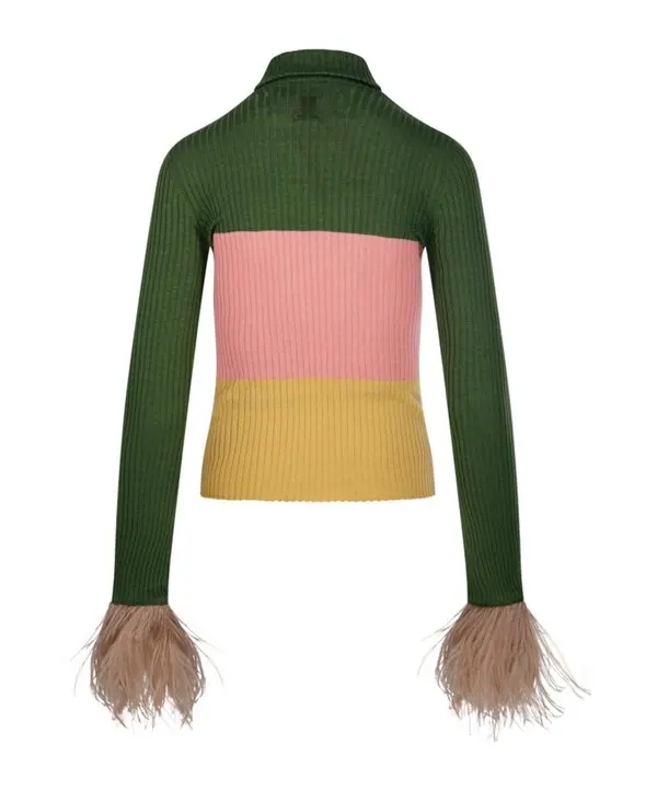 La DoubleJ Embroidered-logo Feather-cuffs Sweater