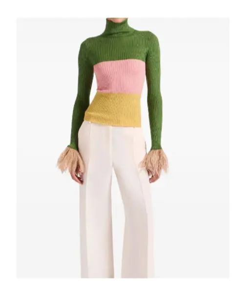 La DoubleJ Embroidered-logo Feather-cuffs Sweater