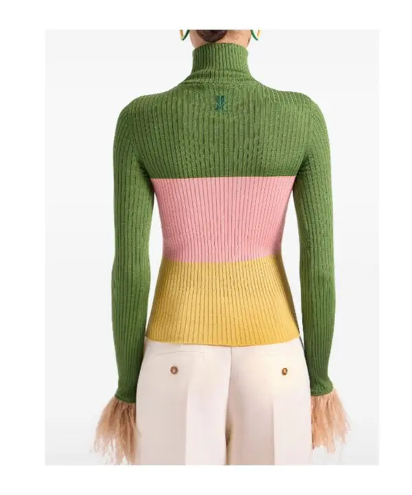 La DoubleJ Embroidered-logo Feather-cuffs Sweater