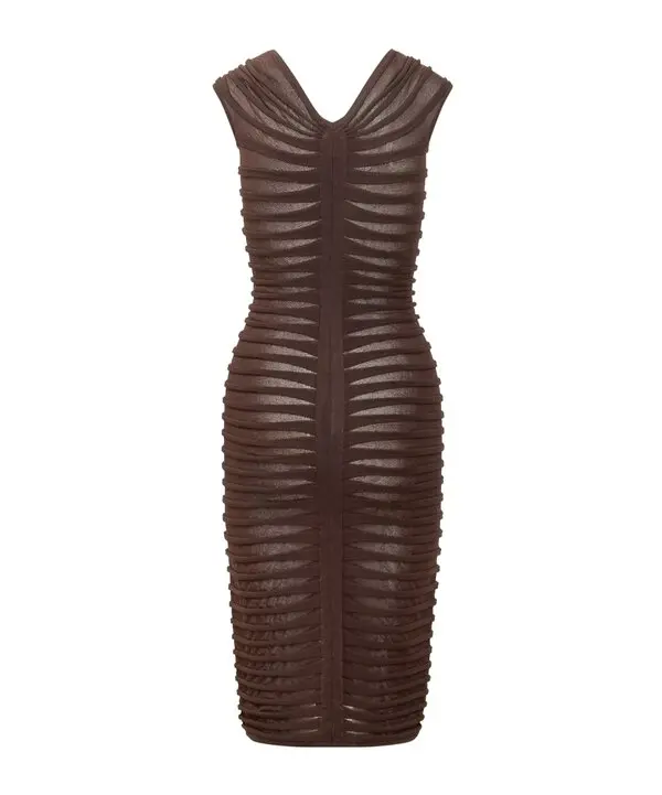 Elisabetta Franchi V-neck Pleated Dress With Gold-tone Logo Detail