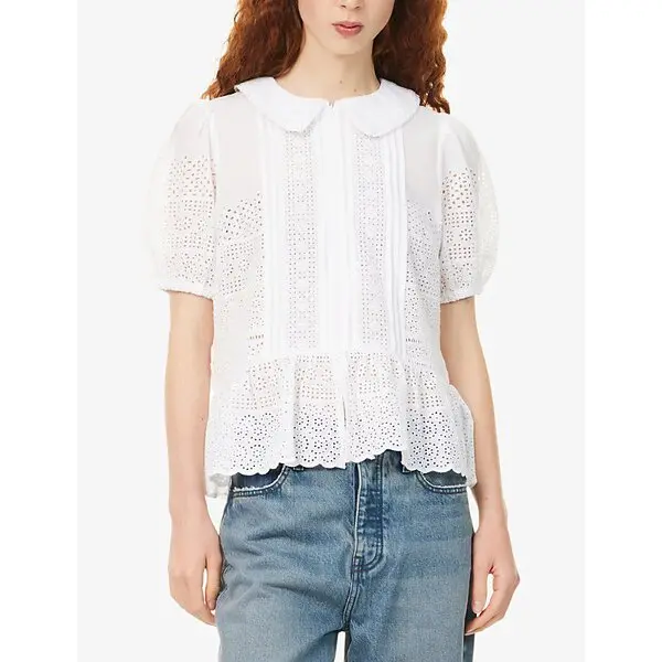 ME+EM Broderie Boxy Peplum-hem Cotton Top