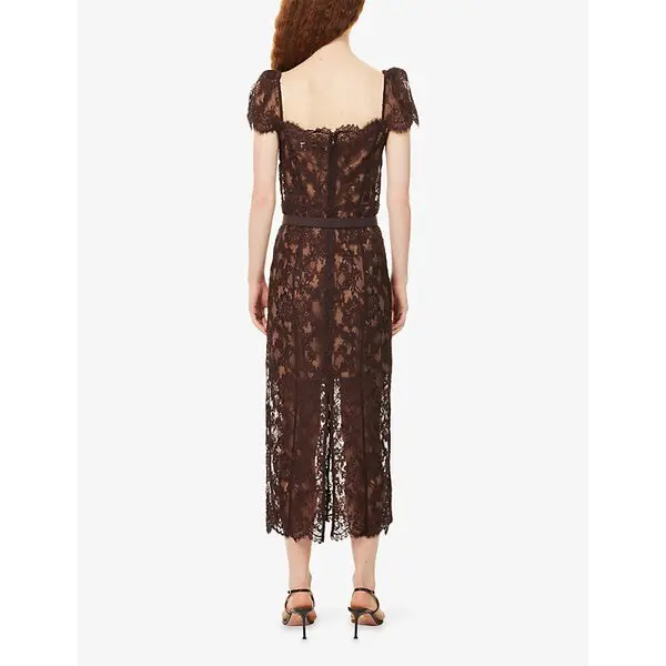 SELF-PORTRAIT Floral Lace Midi Dress