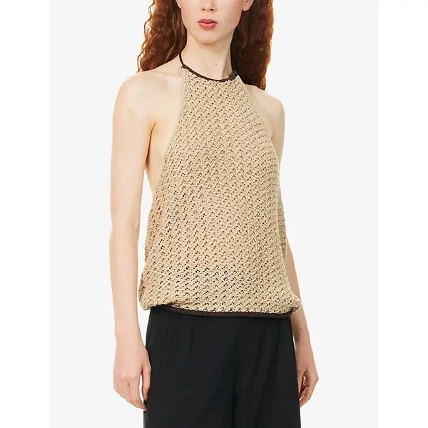 SIR. Ellinor Halter Open-knit Cotton Top